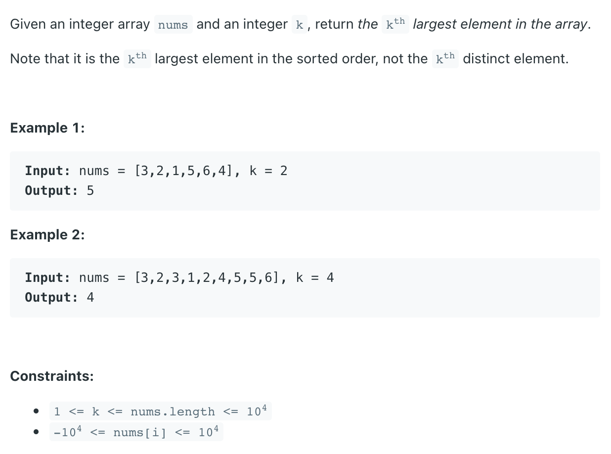 Leetcode 215 Python Kth Largest Element In An Array